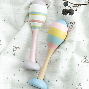 RUYU Wood Sand Hammer Hand Percussion Maracas Shakers Rattles Percussion Instrument Educational Toy Mexican Fiesta Decoration for Kids Party Game Playing, Set of 2