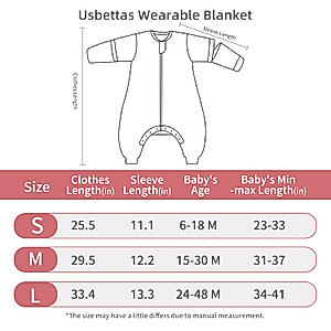 usbettas Long Sleeve Sleep Sack 100% Cotton Baby Sleepsuit Unisex Smart Thermostatic Baby Sleeping Bag with Feet Wearable Blanket for Toddler 1.0TOG (15-30 Months, M)