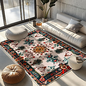 RugOrama Area Rug, 4' x 6', Non-Slip Design, Machine Washable, Soft and Fluffy Shaggy Bedside Rugs for Bedroom, Dining Room, Living Room, Hallway and so on (Christmas Tree Pattern)