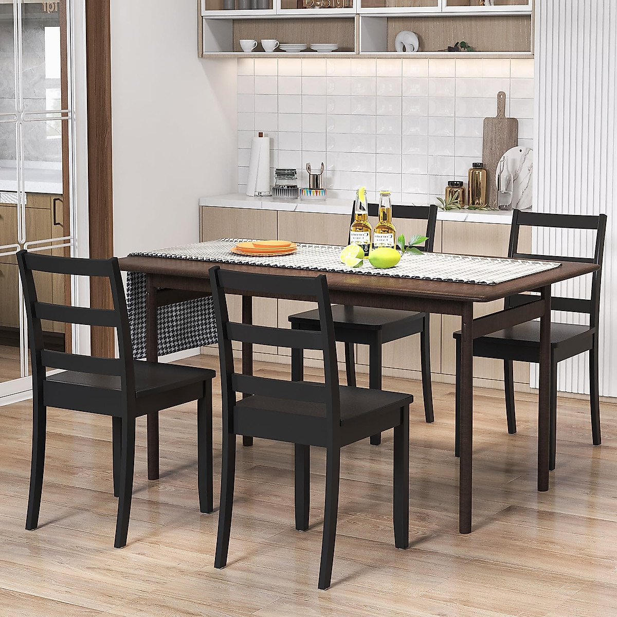 Giantex Wood Dining Chairs Set of 4 Black- Wooden Armless Kitchen Chairs with Solid Rubber Wood Legs, Non-Slip Foot Pads, Max Load 400 Lbs, Farmhouse Style High Ladder Back Wooden Dining Room Chairs