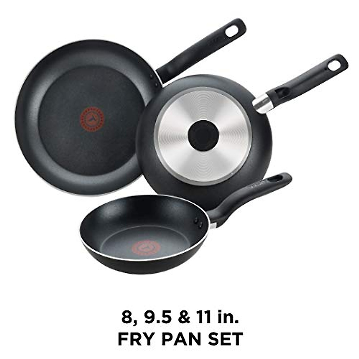 T-fal Specialty Nonstick 3 Piece Fry Pan Set 8, 9.5, 11 Inch Cookware, Pots and Pans, Dishwasher Safe Black