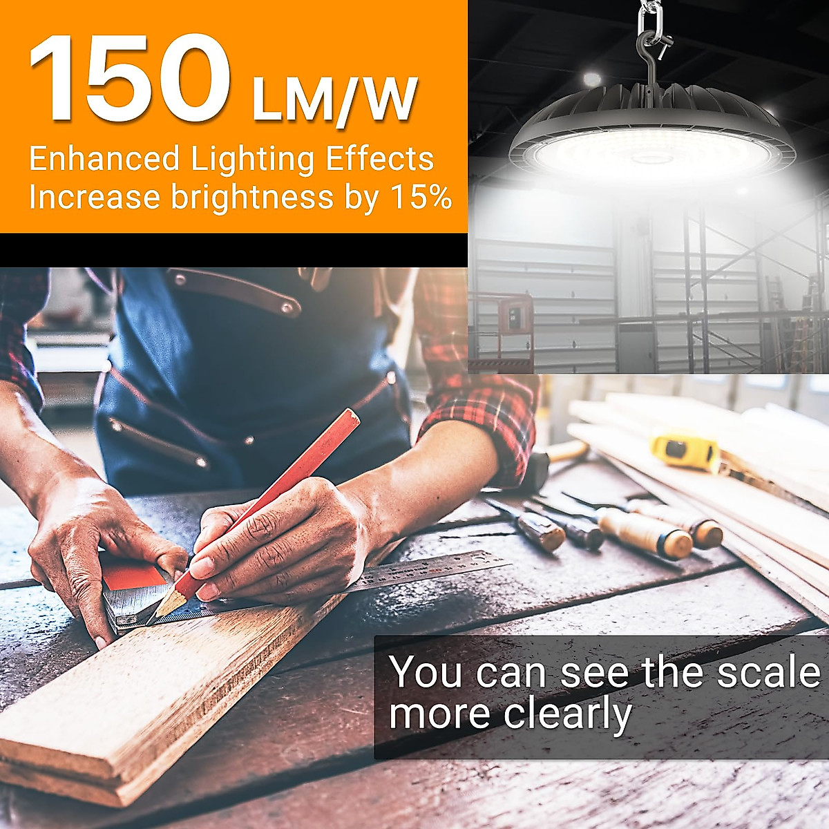 DEMILARE Led High Bay Light 150W, 5000K Bright High Bay Led Lights 22500LM, Durable UFO Bay Lighting (150LM/W) for Workshop, Garage, Barn