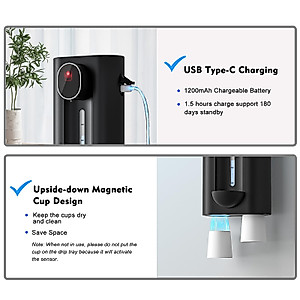 Hoofun Automatic Mouthwash Dispenser for Bathroom,18.26Oz Wall Mounted Mouth Wash Dispenser with Magnetic Cups, 3 Dispensing Level, Smart Mouthwash Dispenser for Kids Adult, Bathroom Accessories Black