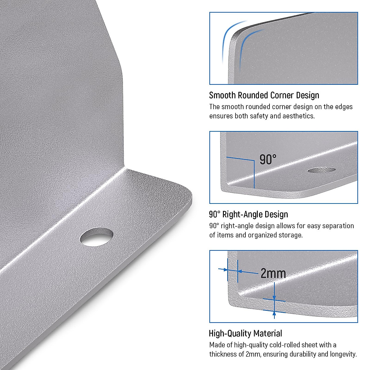 AA Products P-SH-Divider-Top 4.3" Heightened Version Shelf Divider Shelf Accessories Designed for top Boards of 13" Depth Van Shelving Storage, Set of 3 - Grey
