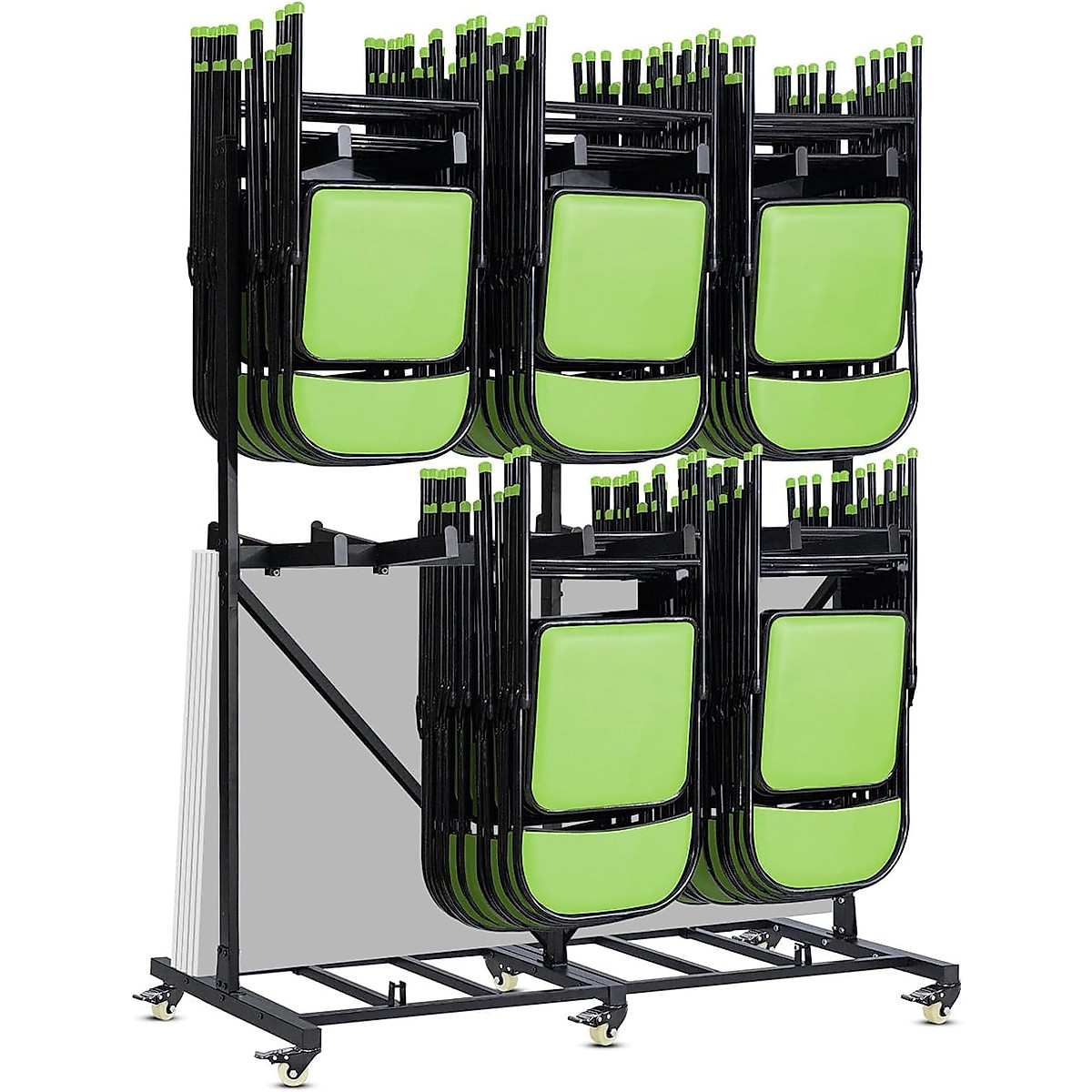 Graplans Folding Chair Storage Rack Cart Dolly, 2-Tier Heavy-Duty Steel for 84 Stackable Chairs, 800Lbs Capacity, Locking Wheels – Perfect for Folding Chairs