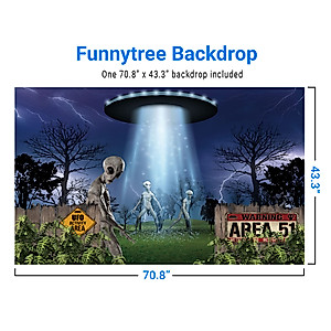 Funnytree UFO Alien Backdrop Spaceship Halloween Birthday Party Supplies Banner Flying Saucer Scary Science Background Decor Favors Gifts Photobooth Props