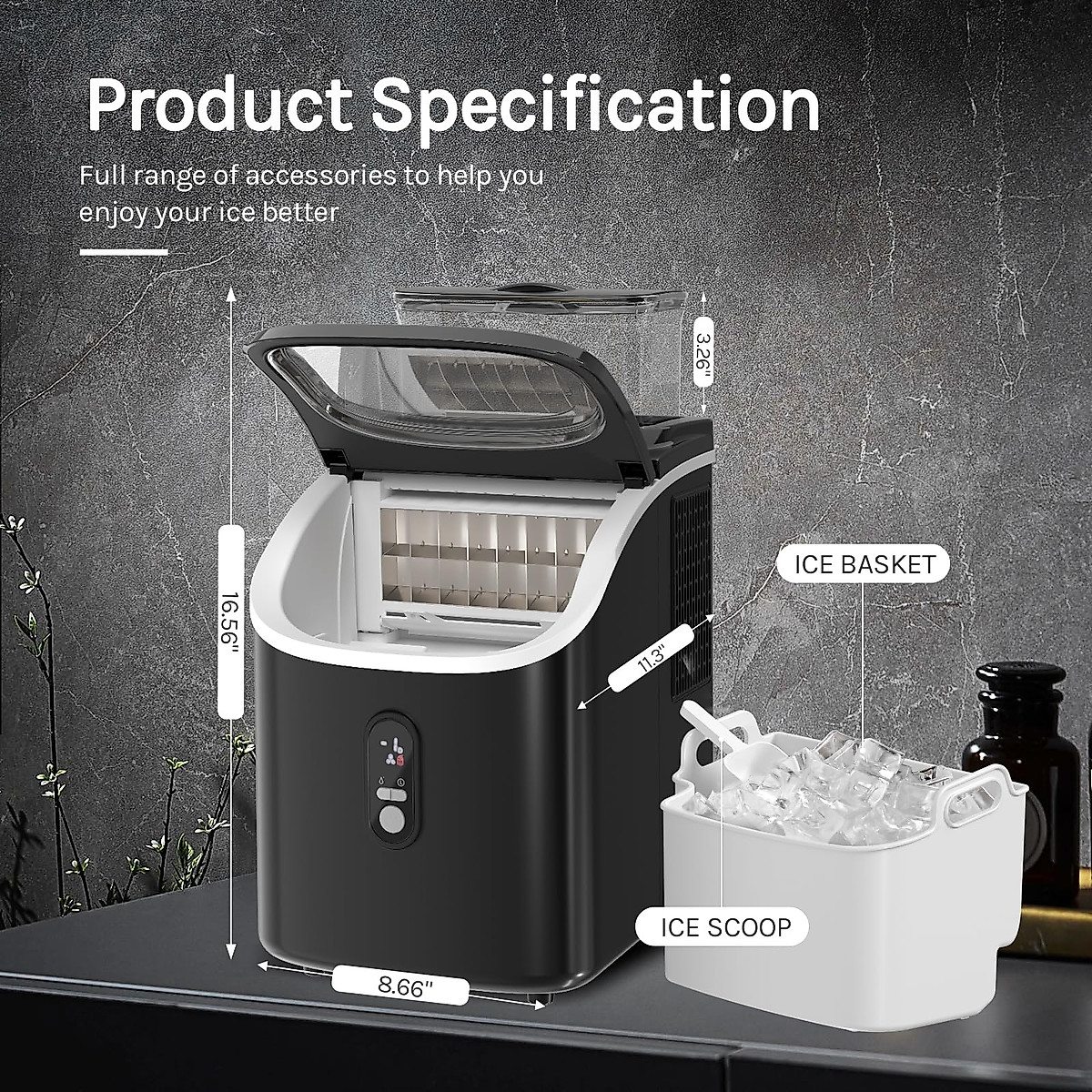 LHRIVER Countertop Ice Makers, Portable Ice Machine Maker with Detachable Water Tank, 35Lbs/Day, 16Pcs/5Mins, 24H Timer, Self-Cleaning Ice Cube Maker, Small Ice Maker for Home, Office, Party (Black)
