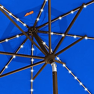 EliteShade USA 10-Year-Non-Fading Sunumbrella Solar 9ft Market Umbrella with 80 LED Lights Patio Umbrellas Outdoor Table Umbrella with Ventilation,Royal Blue