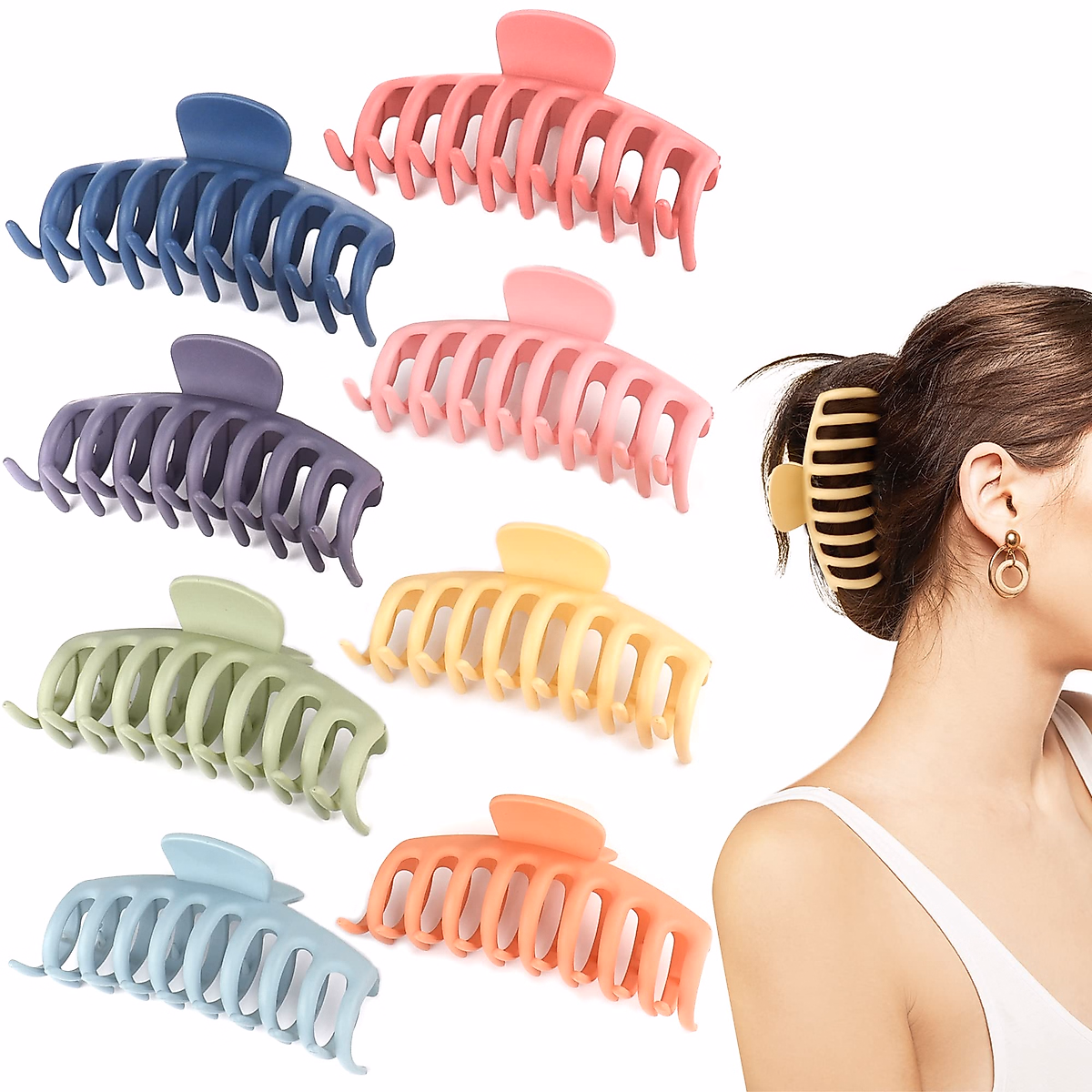 Beauty.H.C 4.3 Inch Large Hair Claw Clips for Thin Thick Curly Hair Big Matte Hairclips Banana Strong Hold Jaw Clip Fashion Hair Accessories for Women and Girls (Nonslip, 8PCS)