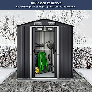 BELLEZE 6 x 4 FT Outdoor Storage Shed, Reinforced Garden Shed with Air Vent, Lockable Door, Weatherproof Metal Outside Storage Shed for Store Bike, Tools, Lawnmower, Outdoor Chairs in Backyard, Patio