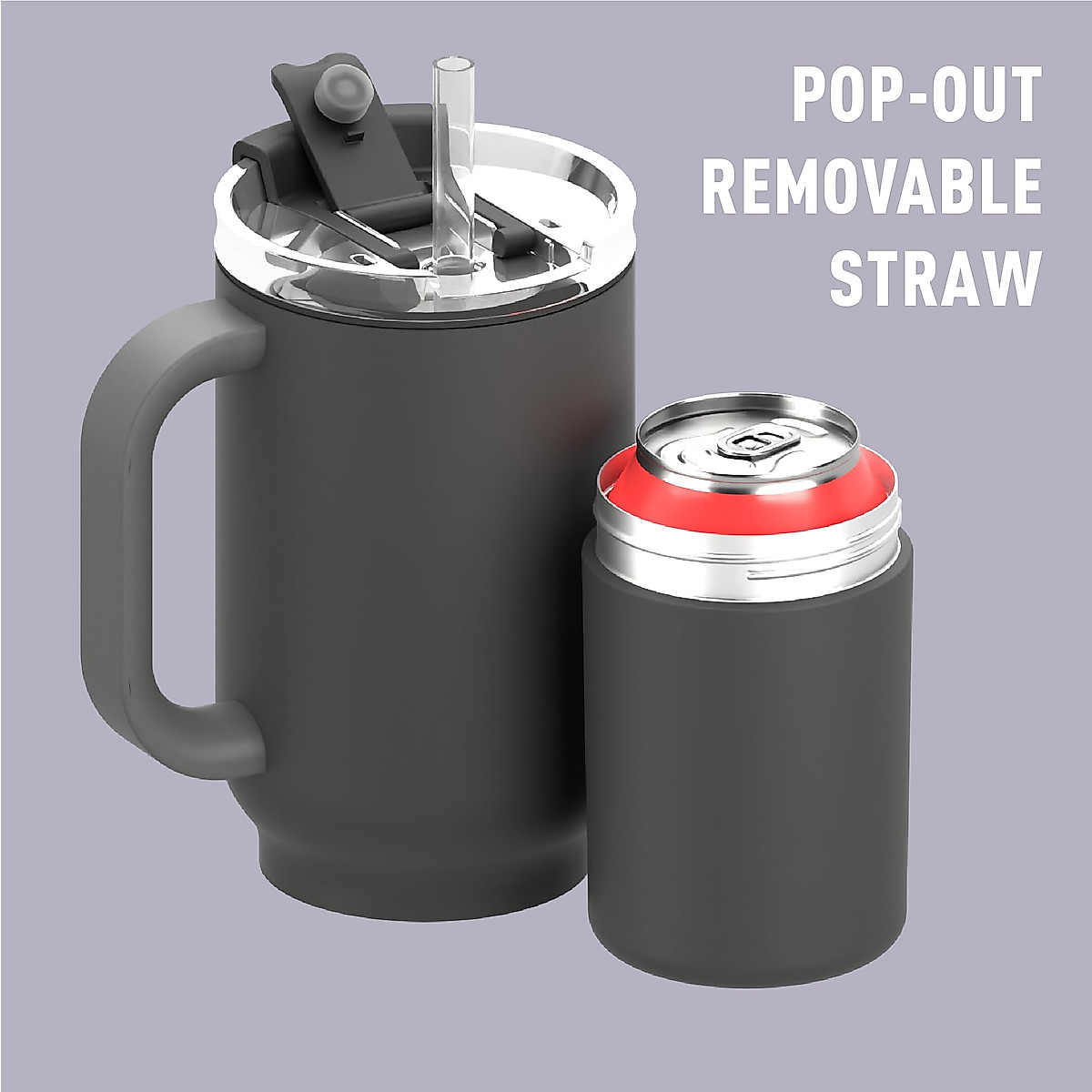 ASOBU DUPLEX 2-in-1 Travel Mug and Beer Can Holder Enjoy hot and cold drinks simultaneously -22 oz Hot Coffee or Tea Tumbler with Attached 12 oz Cold Can Holder for Beer or Soda, Black