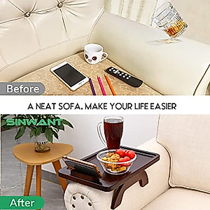 SINWANT Sofa Arm Tray Table Clip on Side Table, Couch Tray with 360° Rotating Phone Holder,Couch Arm Table Sofa Armrest Tray for Home,Living Room, Eating,Drinks,Snacks,Remote/Control