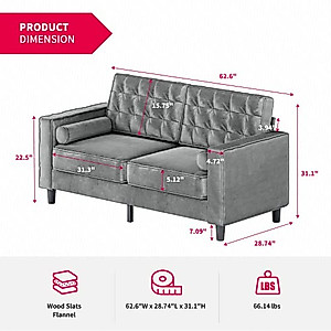 MUZZ Velvet Loveseat Sofa, Modern Upholstered Love Seat Sofa with Tufting-Bolster, Love Seat Furniture for Small Spaces, Living Room, Bedroom, Office(Grey)
