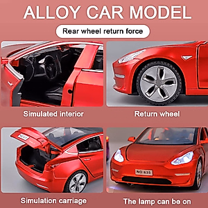 Diecast Toy Car Model 3 Car Model,Zinc Alloy Simulation Casting car Model Pull Back Vehicles,1:32 Scale Mini Vehicles Toys with Lights and Music for Toddlers Kids Children Birthday Gift (Red)