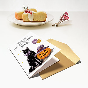 Chenive Creepy Black Cat Birthday Card, Funny Halloween Birthday Card for Him Her, October Birthday Card for Men Women, Wishing You A Purr-fectly Spooky Birthday Pun Card