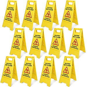 Macarrie 12 Pack Caution Wet Floor Sign Wet Floor Double Sided Signs Cuidado Piso Mojado Foldable Bilingual Alert Sign for Commercial Use Indoors Outdoors, 11.5 x 23.62 Inches (Classic Style)
