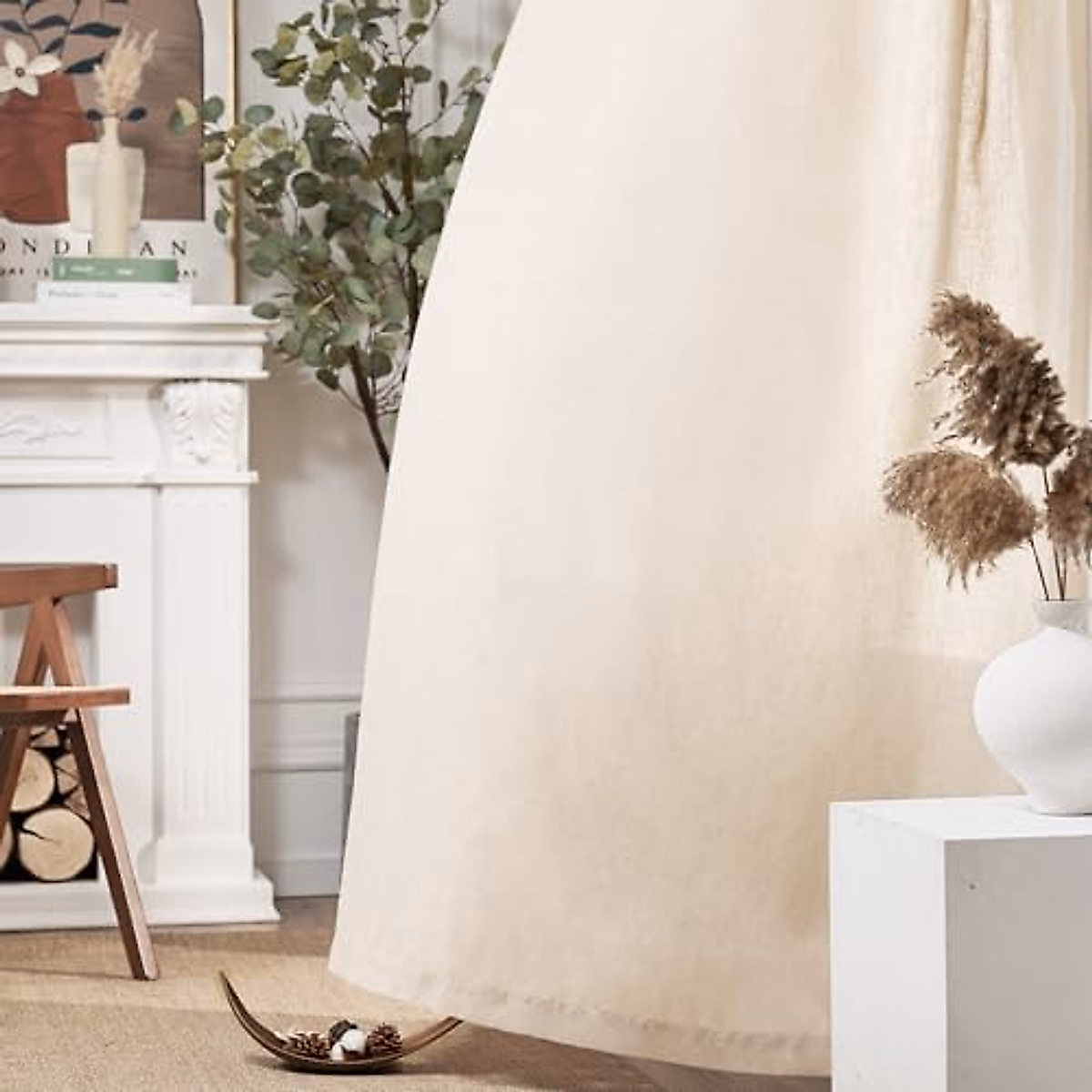 Jinchan Soft Linen Natural Curtains, 84 Inch Long, Crude Light Filtering Farmhouse Curtains for Living Room & Bedroom, Beige Back Tab Top Set 2 Panels (W50 x L84)