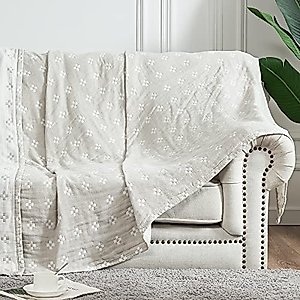 jinchan Grey Throw Blanket for Couch Boho Throw Blanket Cozy Blanket Cotton Spring Blanket Twin Size Bed Throw 3 Layer Coverlet Geometric Quilt Gray Soft Blanket Baby Kid Gift 60x80 Inch