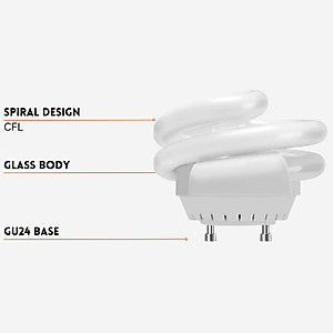 Shadid Mini Spiral T3 Compact Fluorescent Light Bulbs, Twist and Lock GU24 Base, 120V, 18W, 1250L, 2-Pin, 2700K, MSP18GU24 (2, Warm White)