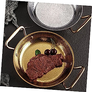 RUNROTOO Double Ears Sukiyaki Korean Hot Pot Stainless Steel Fry Pan Stainless Steel Saucepan Paella Pan Appetizer Plate Dish Paella Cooking Pan Sturdy Cooking Pot Home Cooking Pan Cookware