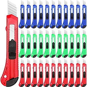 60 Pack Box Cutter Utility Knife Bulk 18 mm Wide Blade Plastic Cutter Retractable Compact Extended Safe Use for Office Home Arts Crafts Hobby, 3 Colors