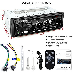Bluetooth Car Stereo Marine Radio: Single Din LCD Display Audio - Multimedia MP3 Player with FM/AM Radio | Dual USB/SD Card/AUX-in | 2.1A Quick Charge | APP Control | IR Remote
