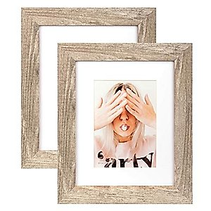 Scholartree Wide Molding 8x10 Picture Frames Display Picture 5x7 with Mat, HD Glass Inside Rustic Wooden Light Brown Photo Frame for Table Top and Wall Mount, 2 Sets