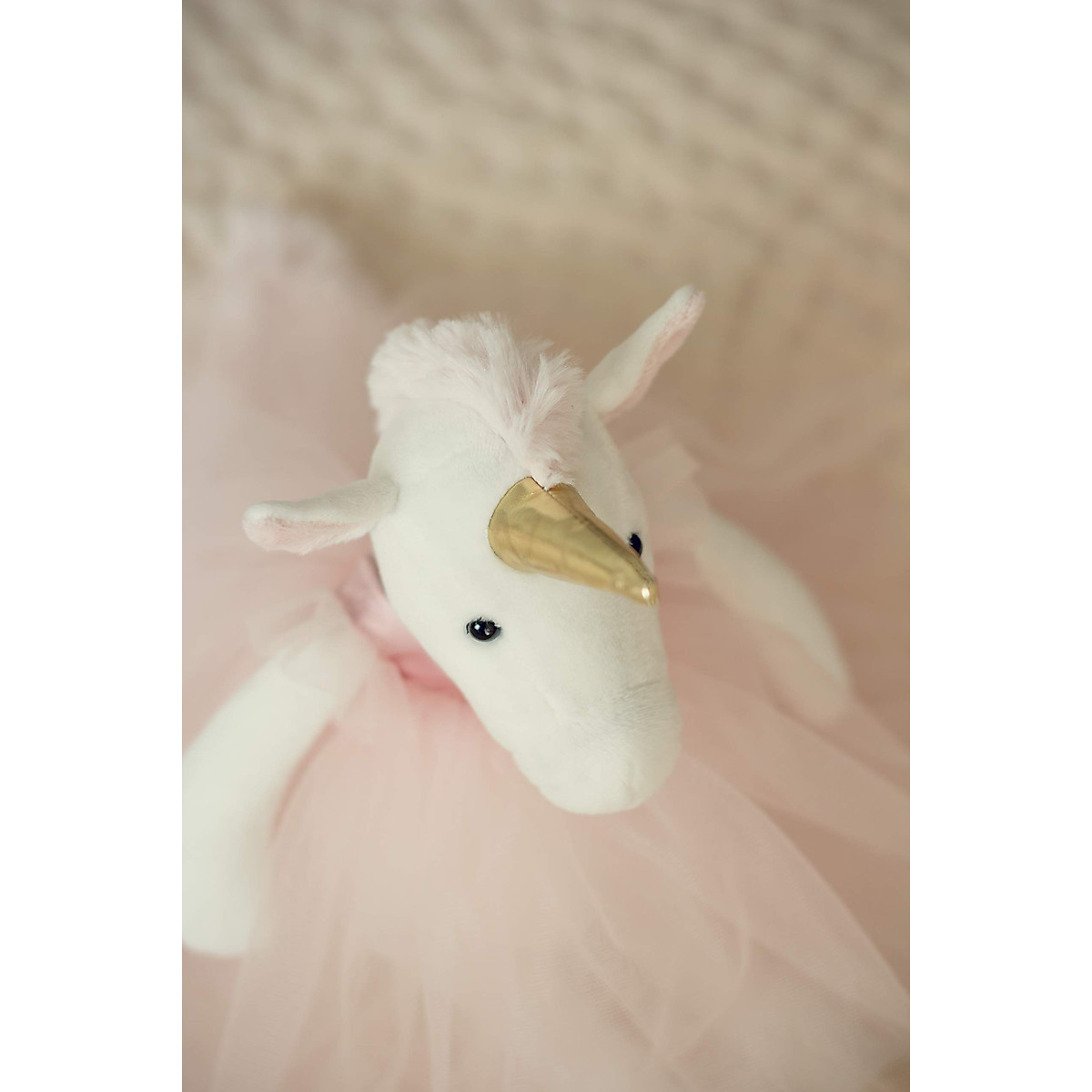 Inspired by Jewel Ella The Unicorn Premium Quality Stuffed White Unicorn Plush Doll with Golden Horn, Hooves & Flowing Pink Mane & Soft Tail | Playable Toy with Movable Legs with Huggable Arms