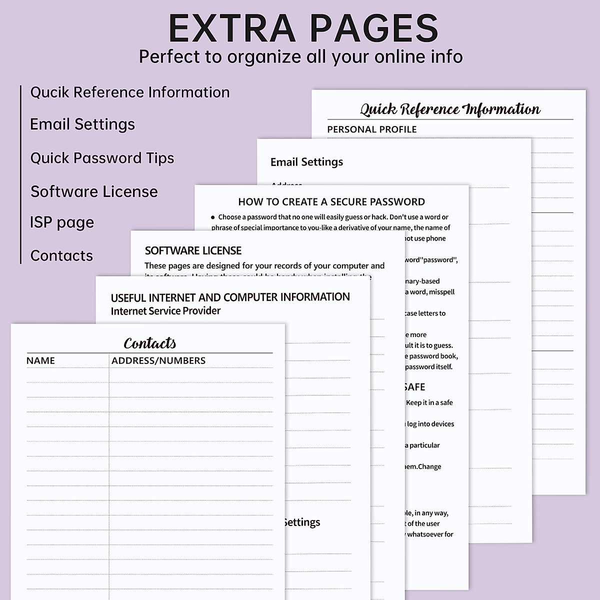 Password Book - Hardcover Password Book with Alphabetical Tabs for Internet Website Address Login, Pocket Size Password Keeper, 5.0" x 6.8", Password Organizer for Home Office Desk Use - Purple