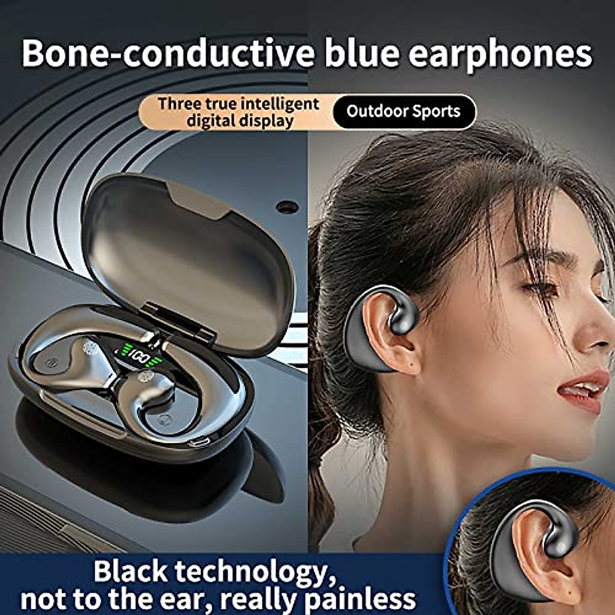 True Wireless Bone-Conduction Bluetooth Headset 5.3 No in Ear Ear HiFi Audio Quality Dual HD Call 480H Long Endurance Can Not Be Thrown Off The Sports Head