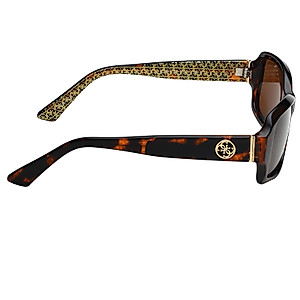 GUESS Women's Gu7410 Rectangular Sunglasses, Dark Havana & Brown, 55 mm
