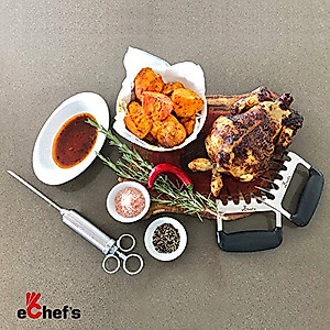 Premium Meat Injector Kit - Syringe | 3 Marinade Injector Needles | 2 Meat Claws | Cleaning Brushes - Quality 304 Food Grade Stainless Steel - Carry Case - Magnetic Meat Smoking Guide