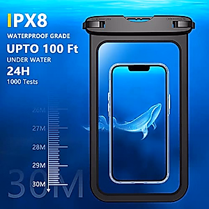 Temdan 2 Pcs Waterproof Phone Pouch, [Up to 10" Large] Universal IPX8 Waterproof Cell Phone Case Dry Bag with Lanyard for iPhone 14 Pro Max/13/12/11/SE/8,Galaxy S23 Ultra/S22/S21 for Vacation -Black