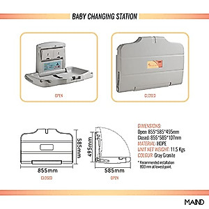 Baby Changing Station Wall Mounted, Diaper Changing Station, Fold Down Diaper Changing Table for Commercial and Public bathrooms