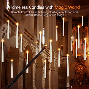 20Pack Christmas Decorations-Flameless Floating Candles with Magic Wand Remote, Flickering Flameless Taper Candles, Dripless LED Handheld Candles Home Decorations for Festive Wedding Halloween