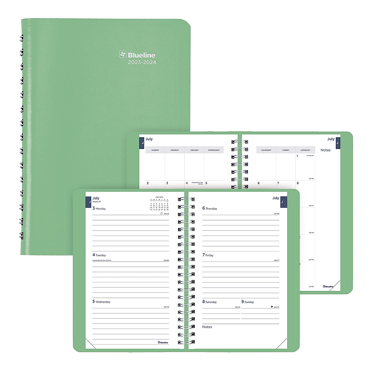 Blueline Essential Academic Weekly/Monthly Planner, 13 Months, July 2023 to July 2024, Twin-Wire Binding, Soft Vicuana Cover, 8" x 5", Mint Green (CA101F.03-24)