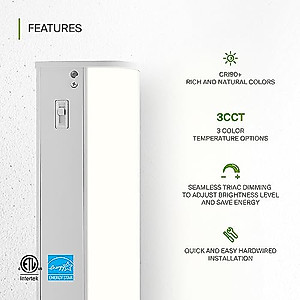 ASD LED Under Cabinet Lighting, 32 inch 16W 1057 LM, Dimmable Hardwired Under Cabinet Lights for Kitchen, 3000K Soft/4000K Cool/5000K Daylight, Under Counter Light Fixtures, ETL Energy Star, White