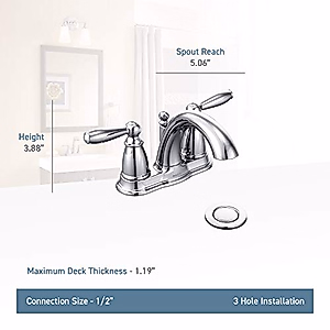 Moen Brantford Chrome Two-Handle Low-Arc Centerset Bathroom Faucet with Drain Assembly, 6610