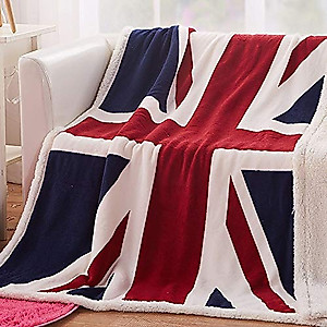 House British Union Jack Fleece Blanket Soft Sherpa Throw Blanket Lightweight Cozy Warm Blanket for Couch Bed Chair Office Sofa - 51x63Inch