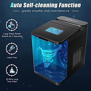 SIMOE Ice Makers Countertop, Ice Machine, 33Lbs/24Hs, 9 Cubes in 6Mins, Automatic Self-Cleaning, 2 Ice Sizes, w/LED Display for Party/Bar/Office, Black