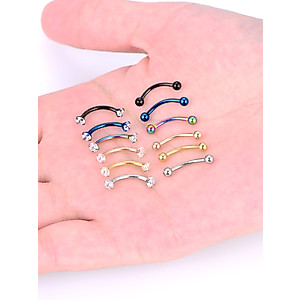 Mudder 12 Pieces 16 Gauge Stainless Steel Belly Lip Ring Eyebrow Studs Cartilage Tragus Cubic Zirconia Barbell Body Piercing, 2 Styles