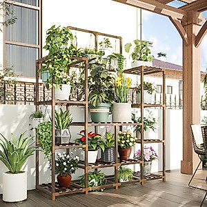 EnHomee Plant Stand Indoor Large Plant Stands Outdoor Wood Tiered Plant Shelf For Multiple Plant, Tall Plant Stand 6 Tiers with 12 Potted Plant Holder Tables Large Plant Rack, 44.9"W x 11.8"D x 62.2"H