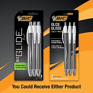BIC Glide Exact Retractable Ball Point Pen, Fine Point (0.7 mm), Black, Precise Lines For Clean Writing, 3-Count