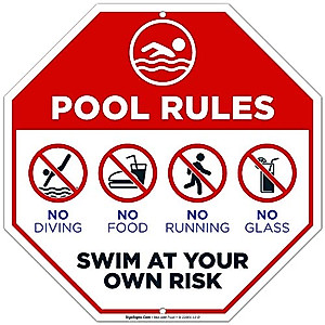 Pool Rules Sign, Pool Sign, 12x12 Inches, Rust Free .040 Aluminum, Fade Resistant, Made in USA by Sigo Signs