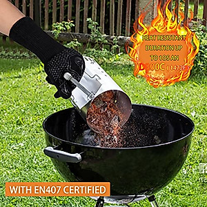 BBQ Fireproof Gloves, Grill Cut-Resistant Gloves 1472°F Heat Resistant Gloves, Non-Slip Silicone Oven Gloves, Kitchen Safe Cooking Gloves for Oven Mitts,Barbecue,Cooking, Frying,13.5 Inch-Black