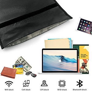 Faraday Bags, Faraday Bag for Phones & Tablets & Laptops, Faraday Cage, Faraday Key Fob Protector, Cell Phone Signal Jammer, Fireproof & Water Resistant, Anti-Theft, L(21.5 * 13.9")