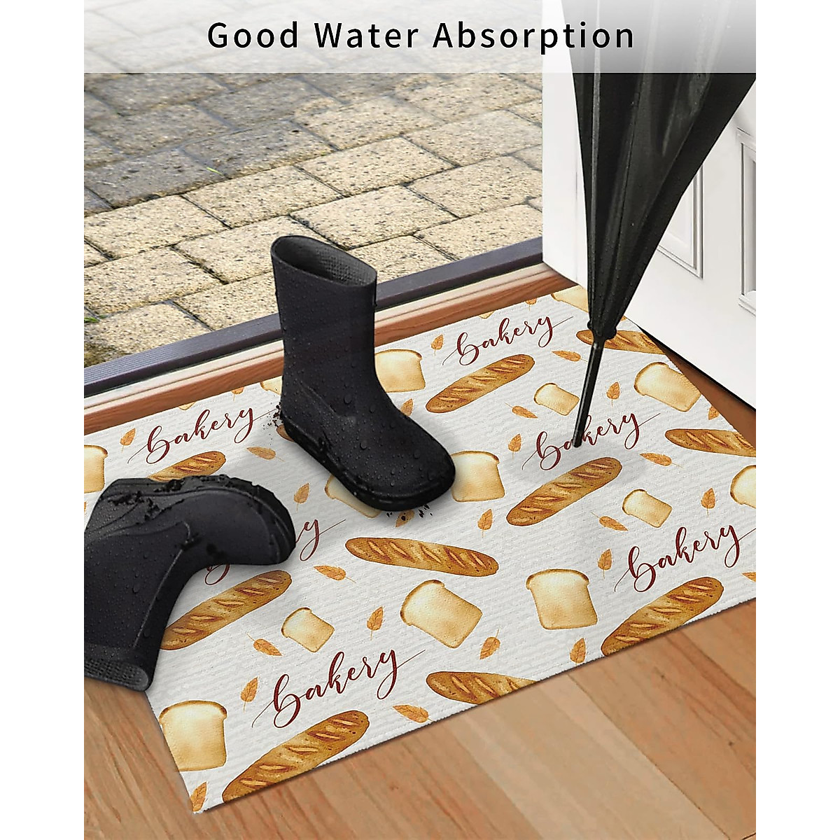 Indoor Outdoor Mats, Dessert Baking Bread and Baguette Tile Pattern Door Mat, Non-Slip Absorbent Resist Dirt Entrance Mat Washable Welcome Mats for Entryway, Low-Profile Floor Mats