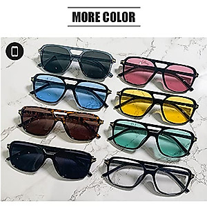 PAMIX Trendy Retro Vintage 70s Square Aviator Sunglasses for Women Men Tinted Shades Cool Cute UV Protection Aesthetic Accessories (Light Green Lens)