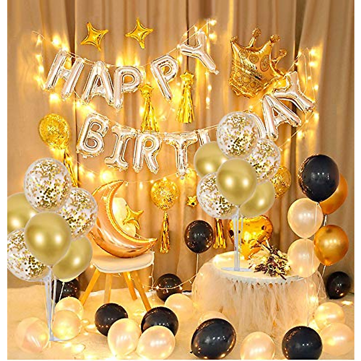 TONIFUL Balloons Stand Kit Table Decorations,2 Set with 14 Sticks, 14 Cups, 2 Base, 16 Gold Balloons for Wedding Graduation 30th 40th 50th 60th 70th 80th 90th 100th birthday table decorations