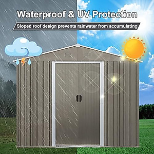 Okak Outdoor Storage Shed 8x10 FT Steel Utility Tool Storage Sheds House with Lockable Doors Waterproof Metal Garden Shed Outdoor Storage for Backyard Garden,Patio,Grey